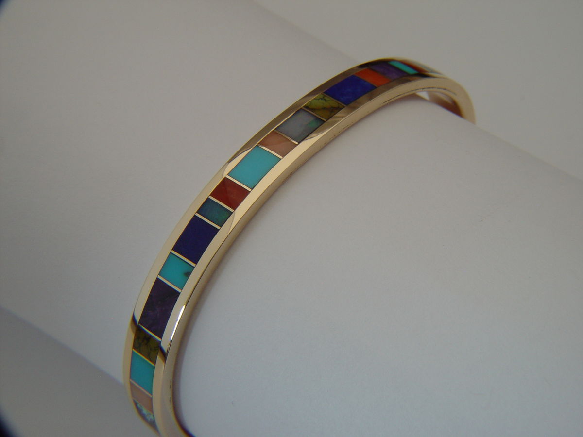 Multi Stone Inlay Bracelet set in Gold - Carusetta Jewelry