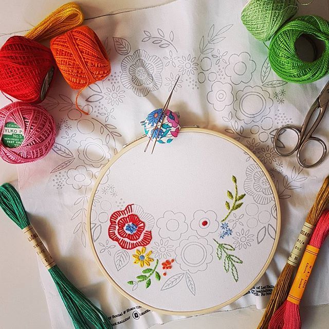 Printed Embroidery Pattern Floral Wreath - Leah Halliday