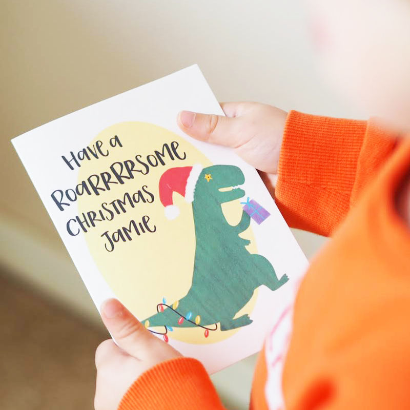 Personalised Roarsome Dinosaur Christmas Card For Kids Children s Personalised Roarsome Dinosaur Christmas Card For Kids Children s