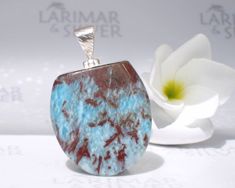 SOLD OUT - Larimarandsilver pendant, Lava in the Sea 2 - burgundy blue ...