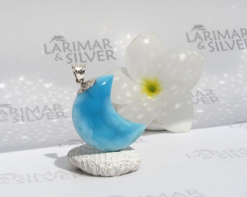 SOLD OUT - AAA Larimar moon pendant - Caribbean Blue Moon - fine ...