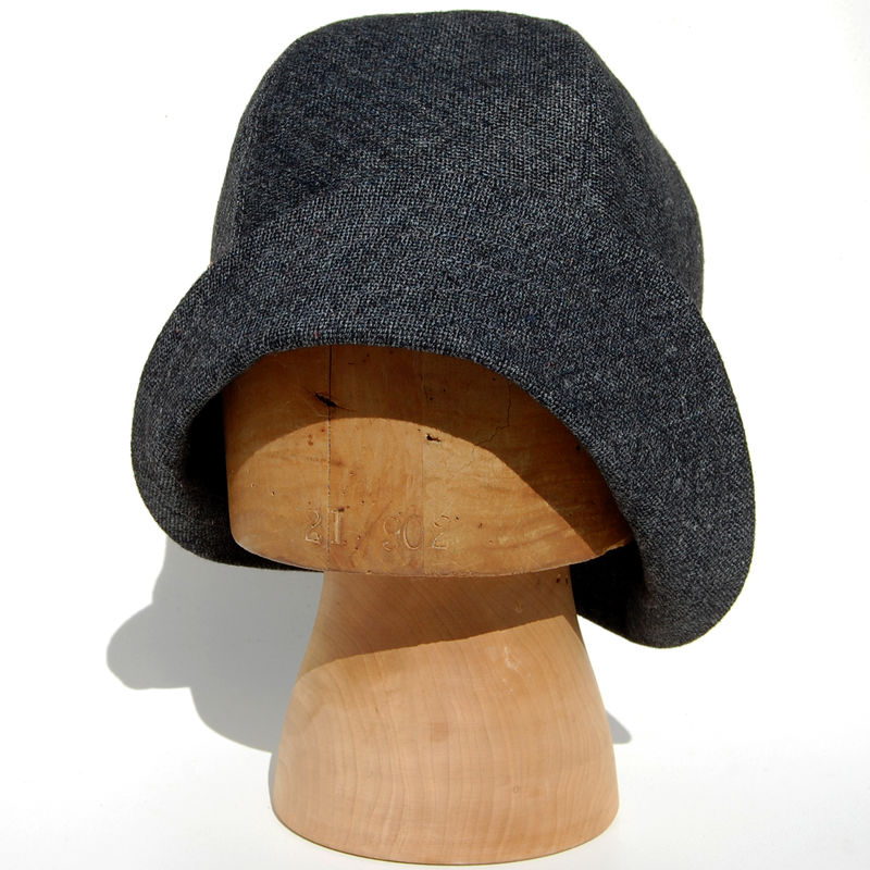Grey womens cloche hat in vintage French cotton workwear rustic tweed ...