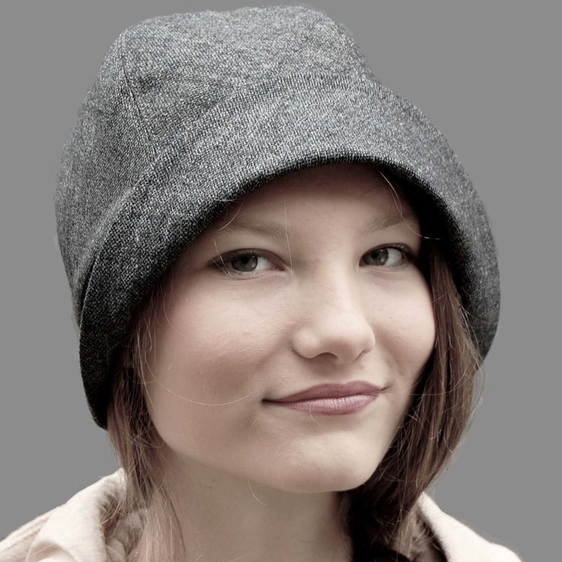 Grey womens cloche hat in vintage French cotton workwear rustic tweed ...