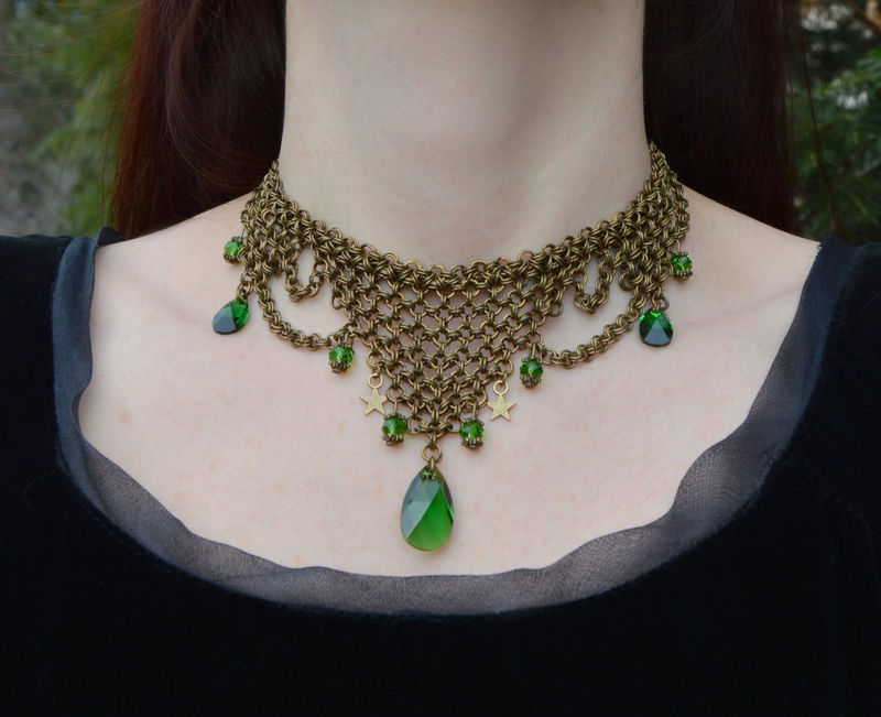 Gothic red crystal necklace - chainmail medieval costume jewelry ...