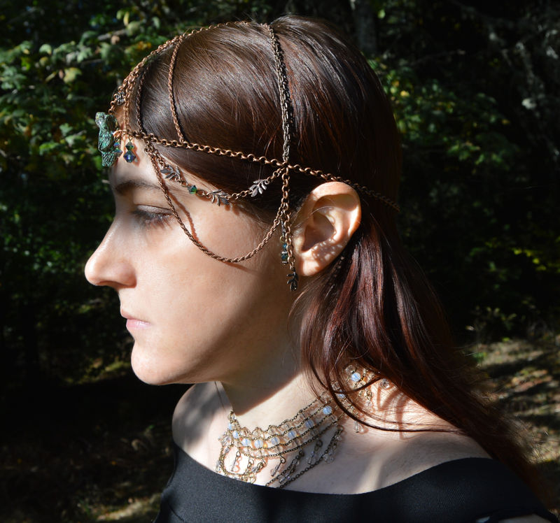 Wolf Head Chain - Forest Witch Head Piece with Crystal Fringe - Copper ...