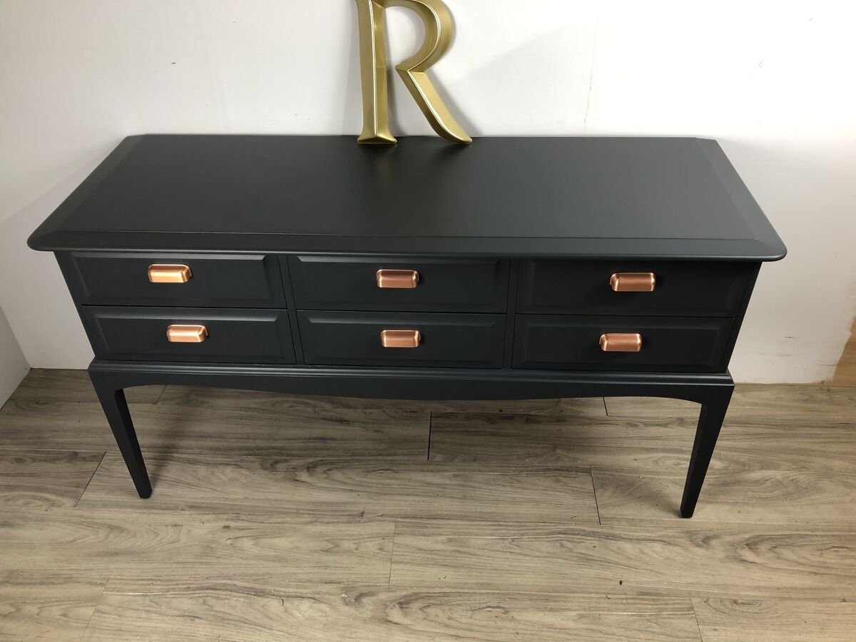 Stag Minstrel Dressing Table Console Painted Black - Roosters