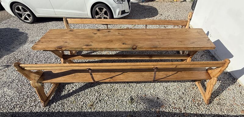 Large Vintage Pine Large Refectory Table With Two Pew Style Benches ...