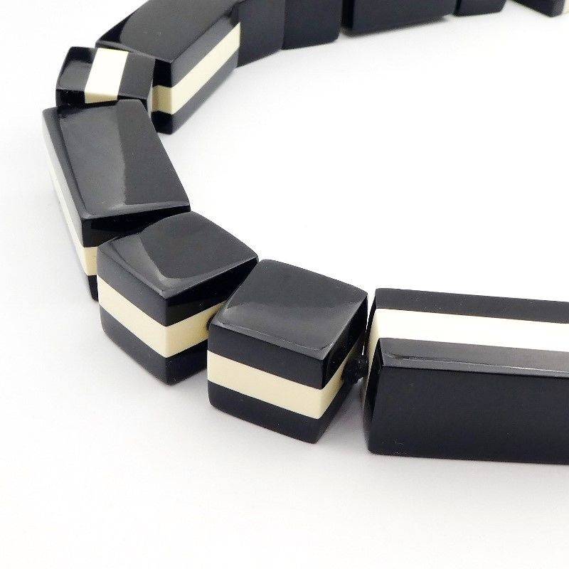 Monies Leather Linked Black And White Striped Stations Necklace TALICH monies-leather-linked-black-and-white-striped-stations-necklace-talich