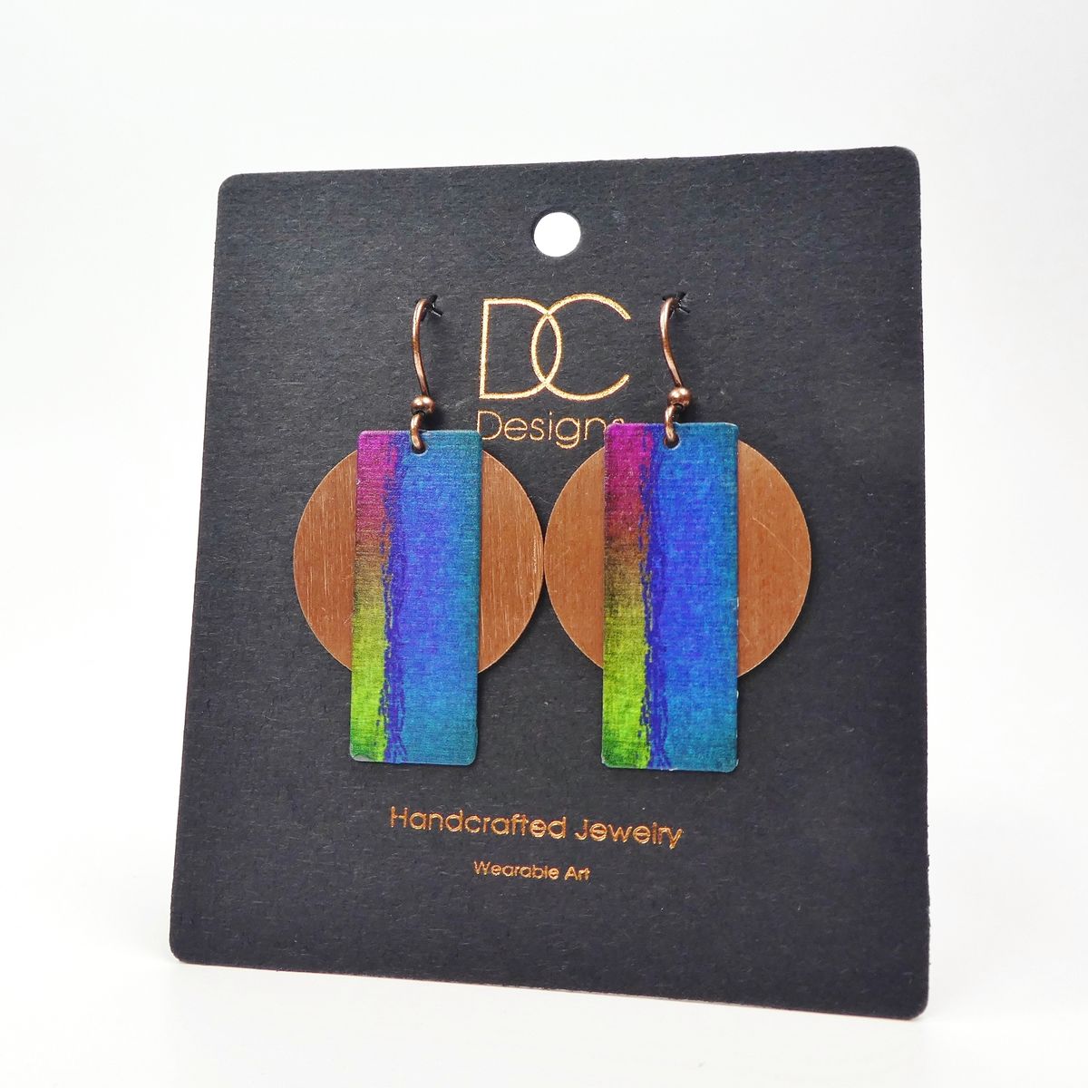 DC Designs - Indigo Column on Copper Disc Abstract Art Earrings 8AE ...